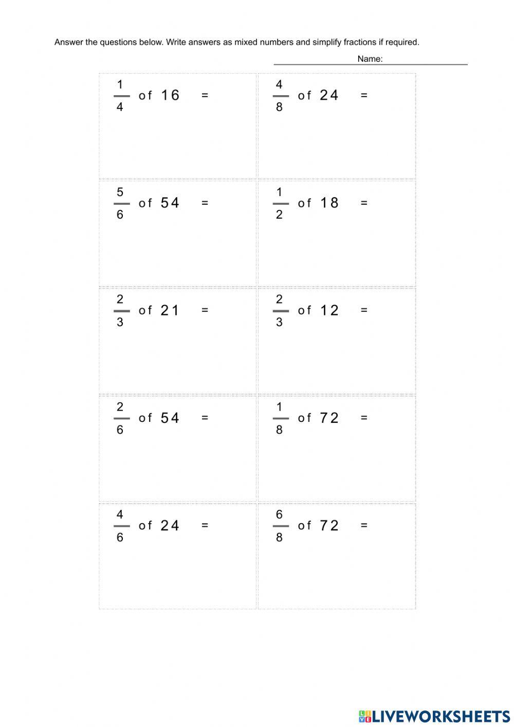 Fractions of a … | Free Interactive Worksheets | 1007054
