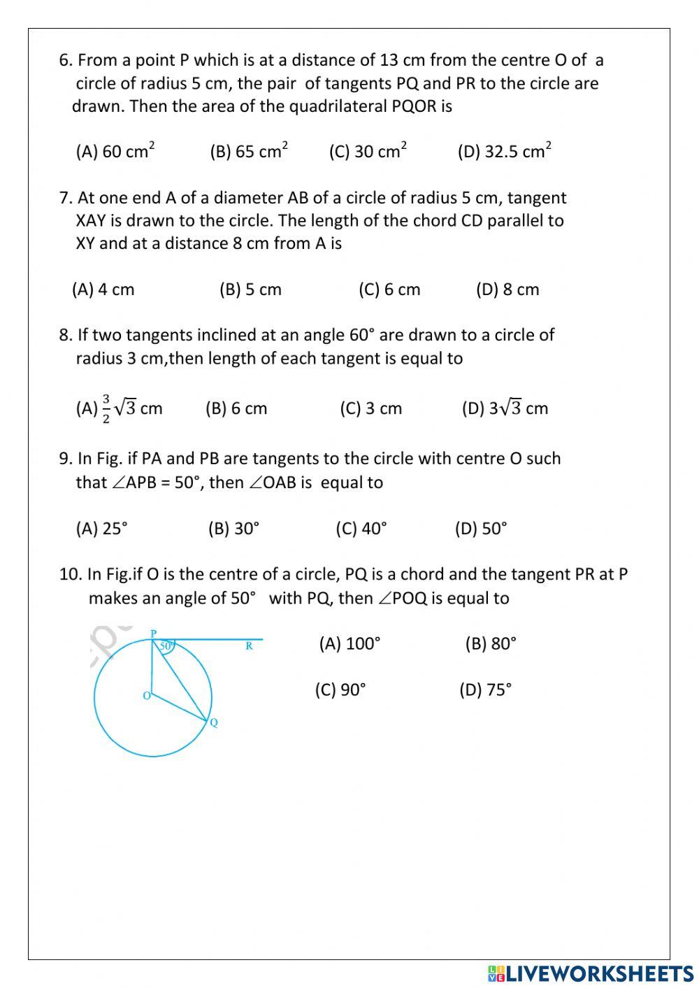 10th standard Mathematics Chapter:Circle MCQ Quiz 3025418