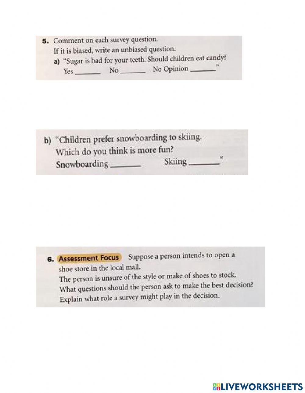 Bias in survey worksheet | Live Worksheets