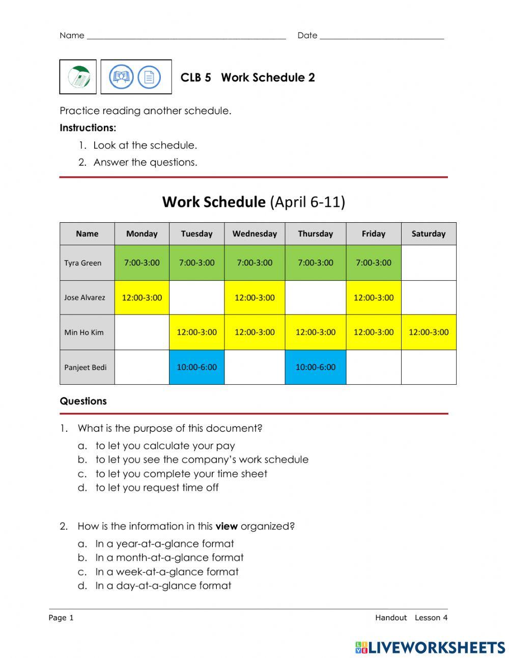 Reading a Work … | Free Interactive Worksheets | 1007581
