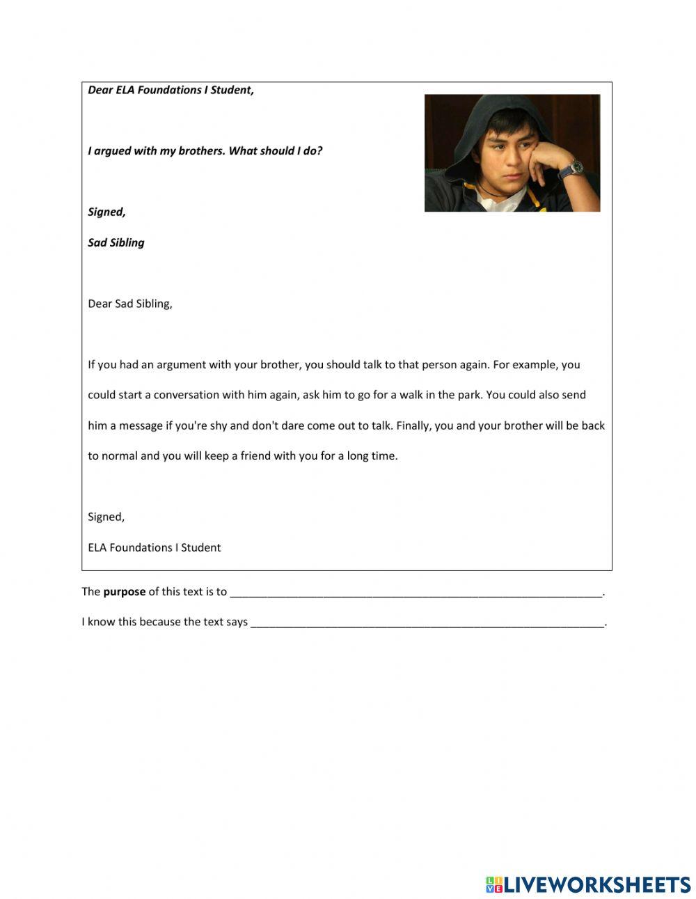 Dear ELD 2 Students Advice Column Analyze Author's