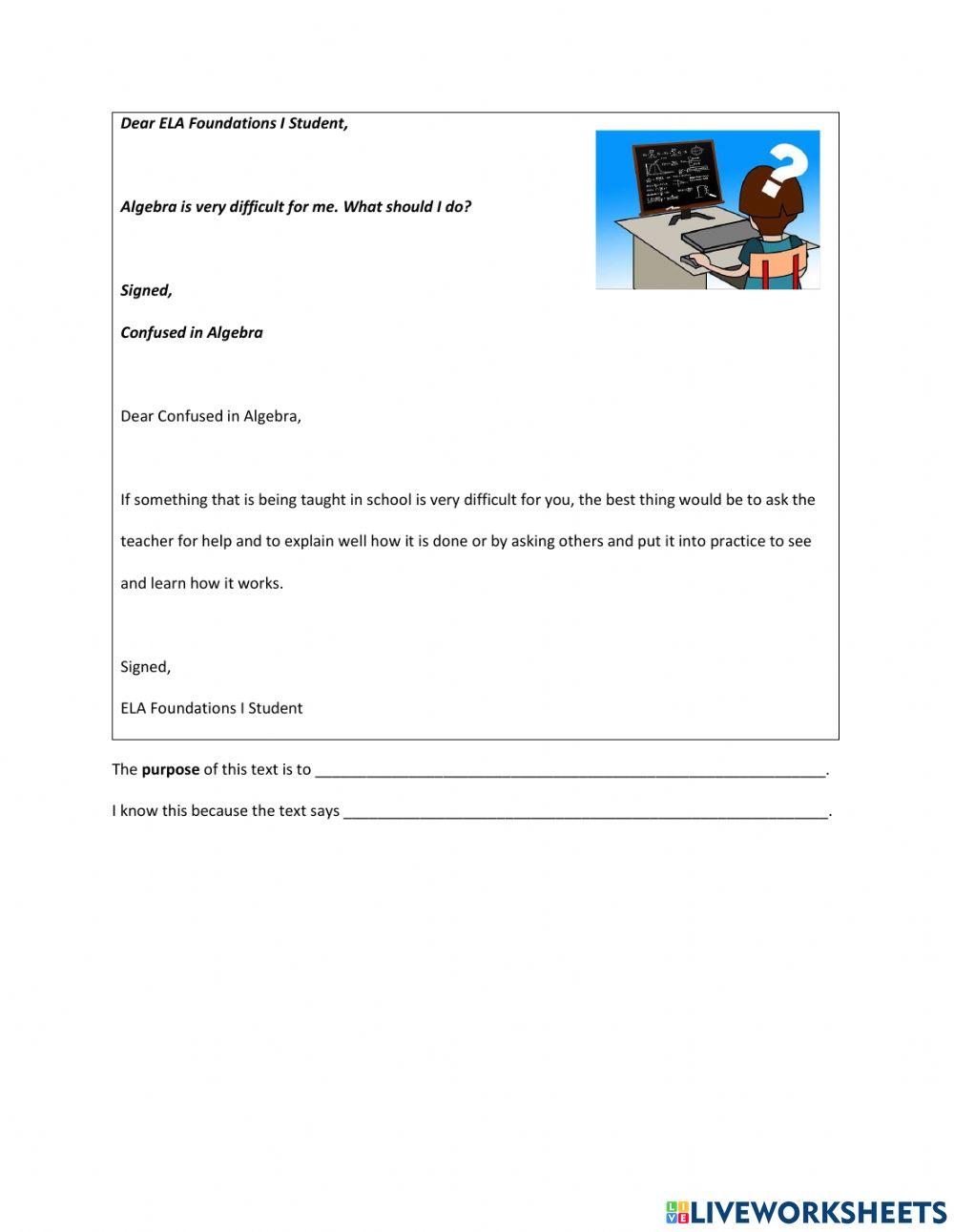 Dear ELD 2 Students Advice Column Analyze Author's