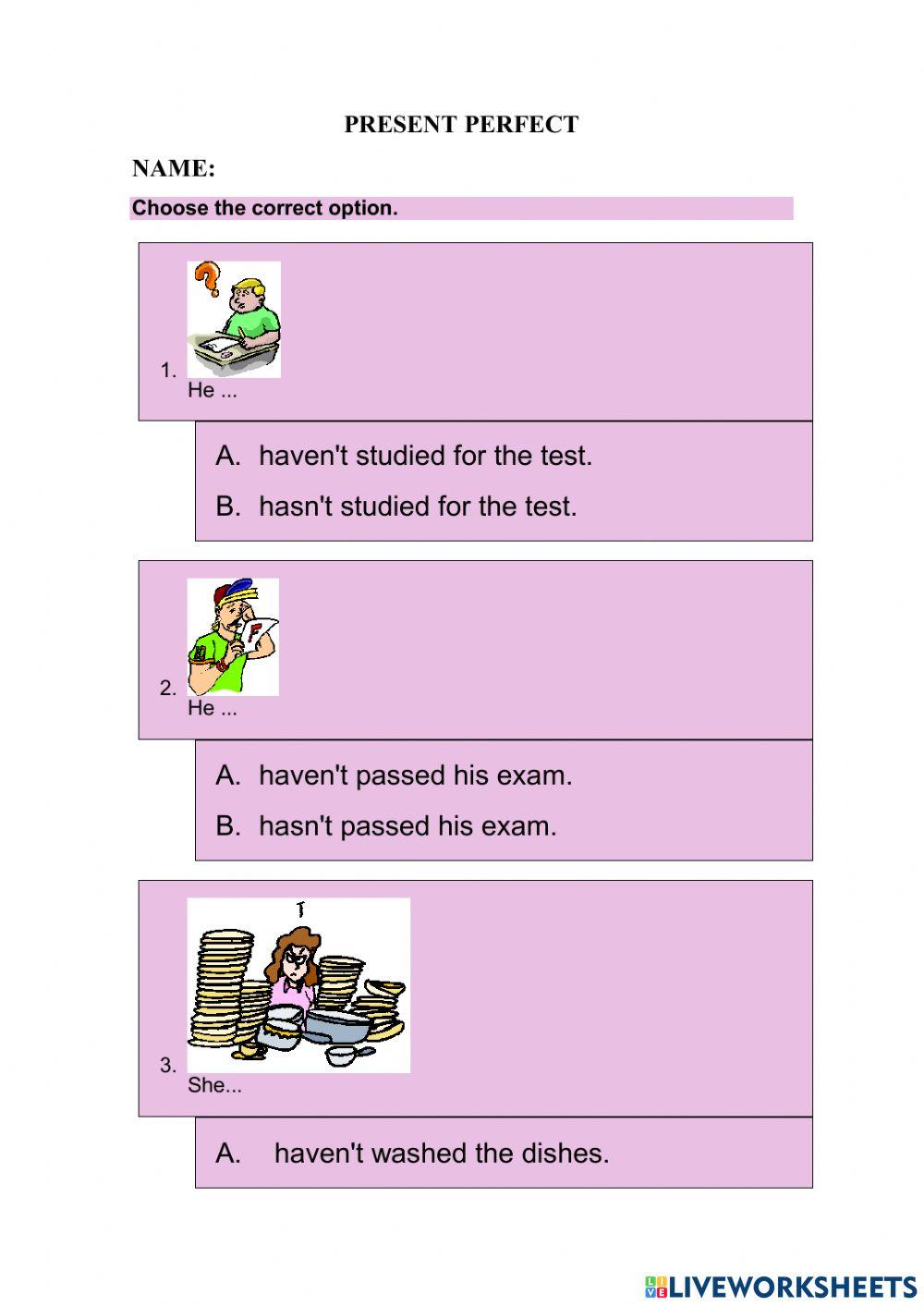 Present perfect online exercise for 1RO BACHILLERATO | Live Worksheets