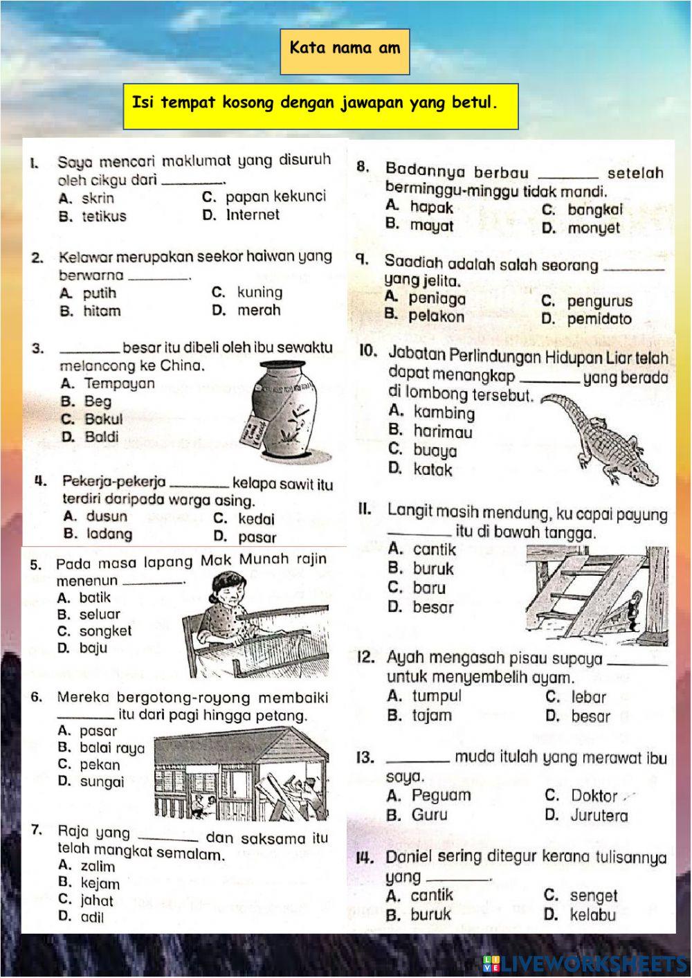 Kata Nama Am Tahun 6 online exercise for | Live Worksheets