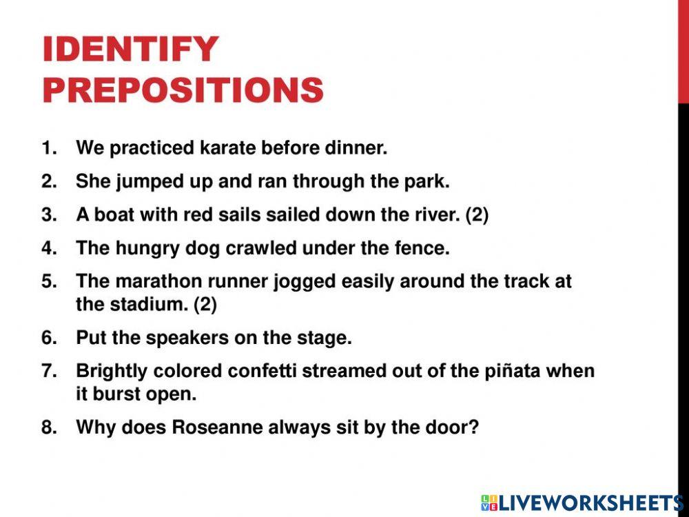 identify prepositions online exercise for | Live Worksheets