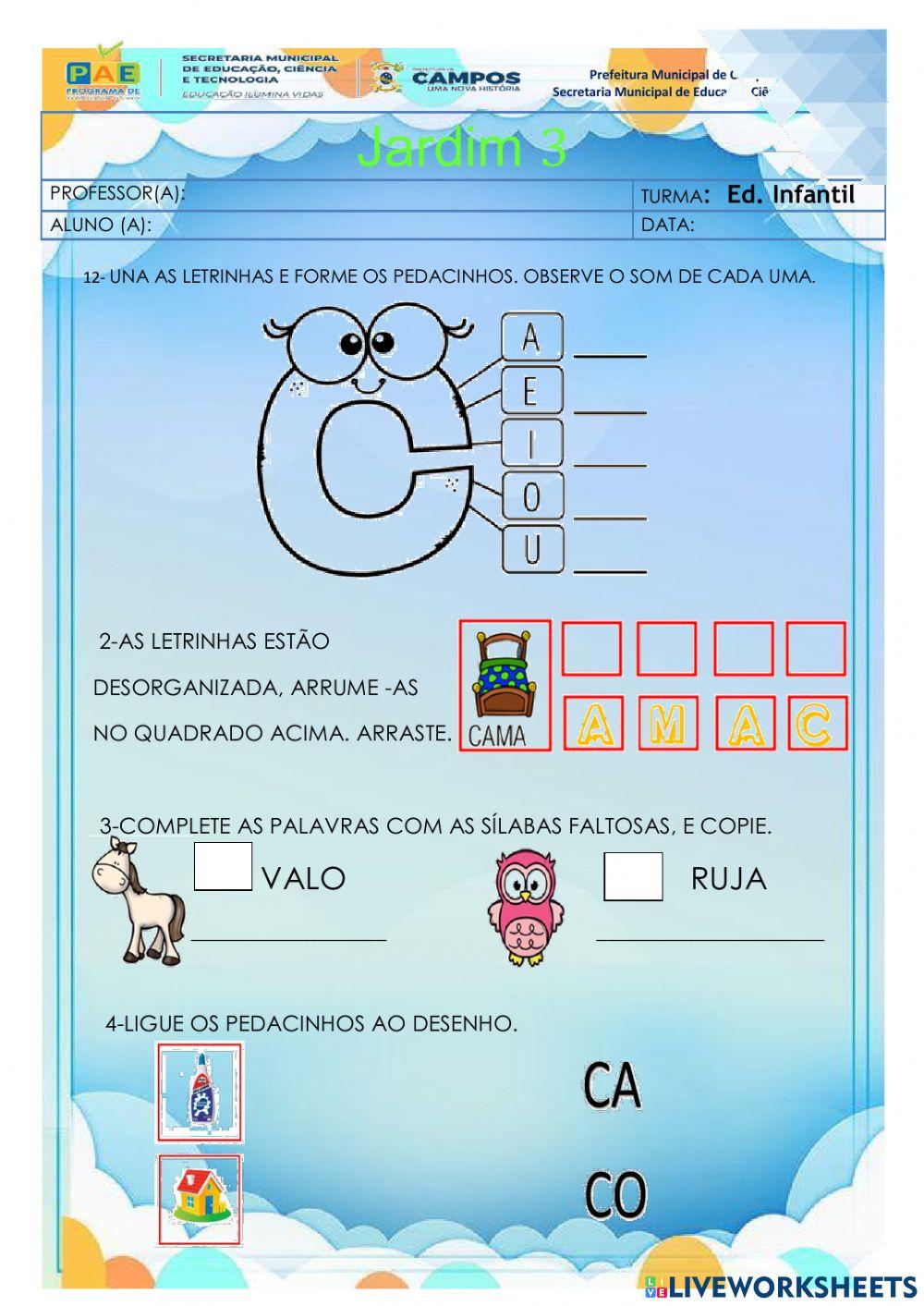 Letra c worksheet for ED. INFANTIL | Live Worksheets