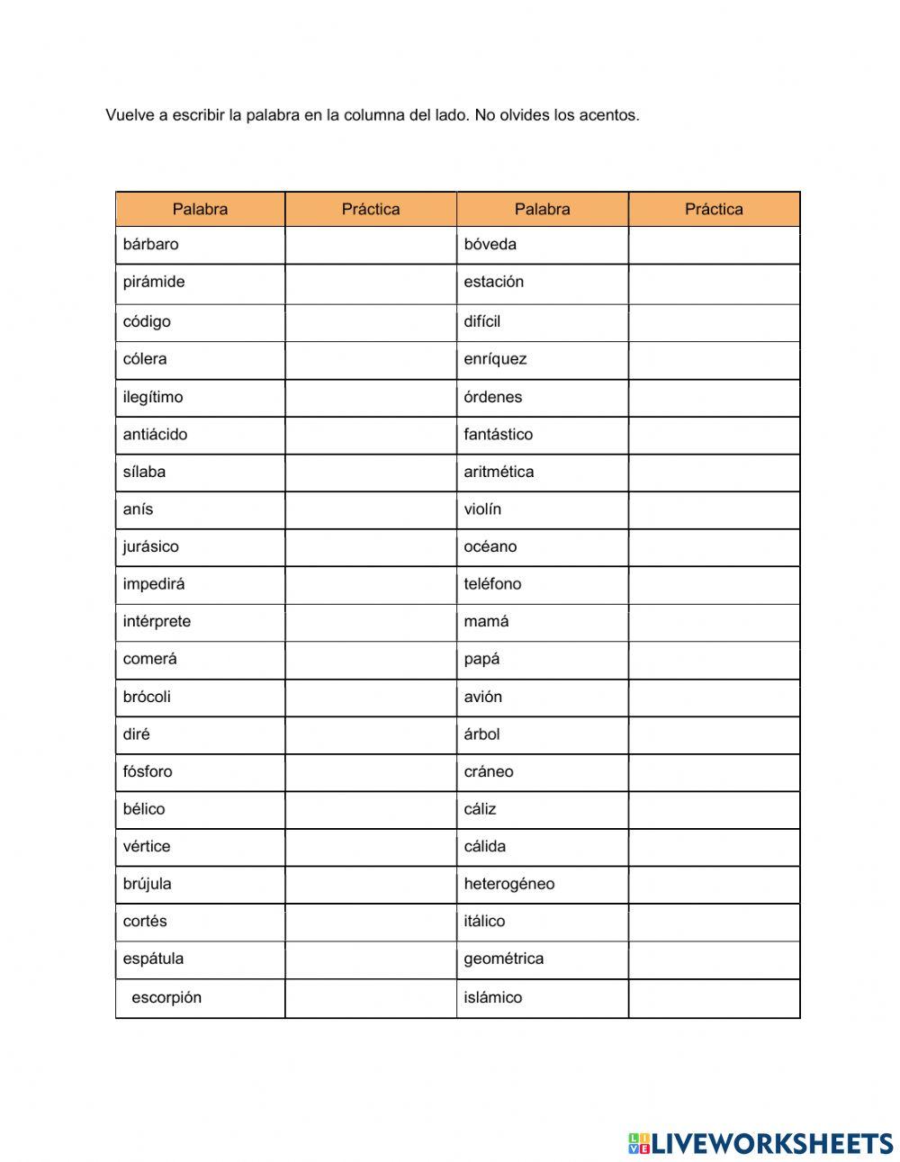 Práctica de ace… | Free Interactive Worksheets | 1008232