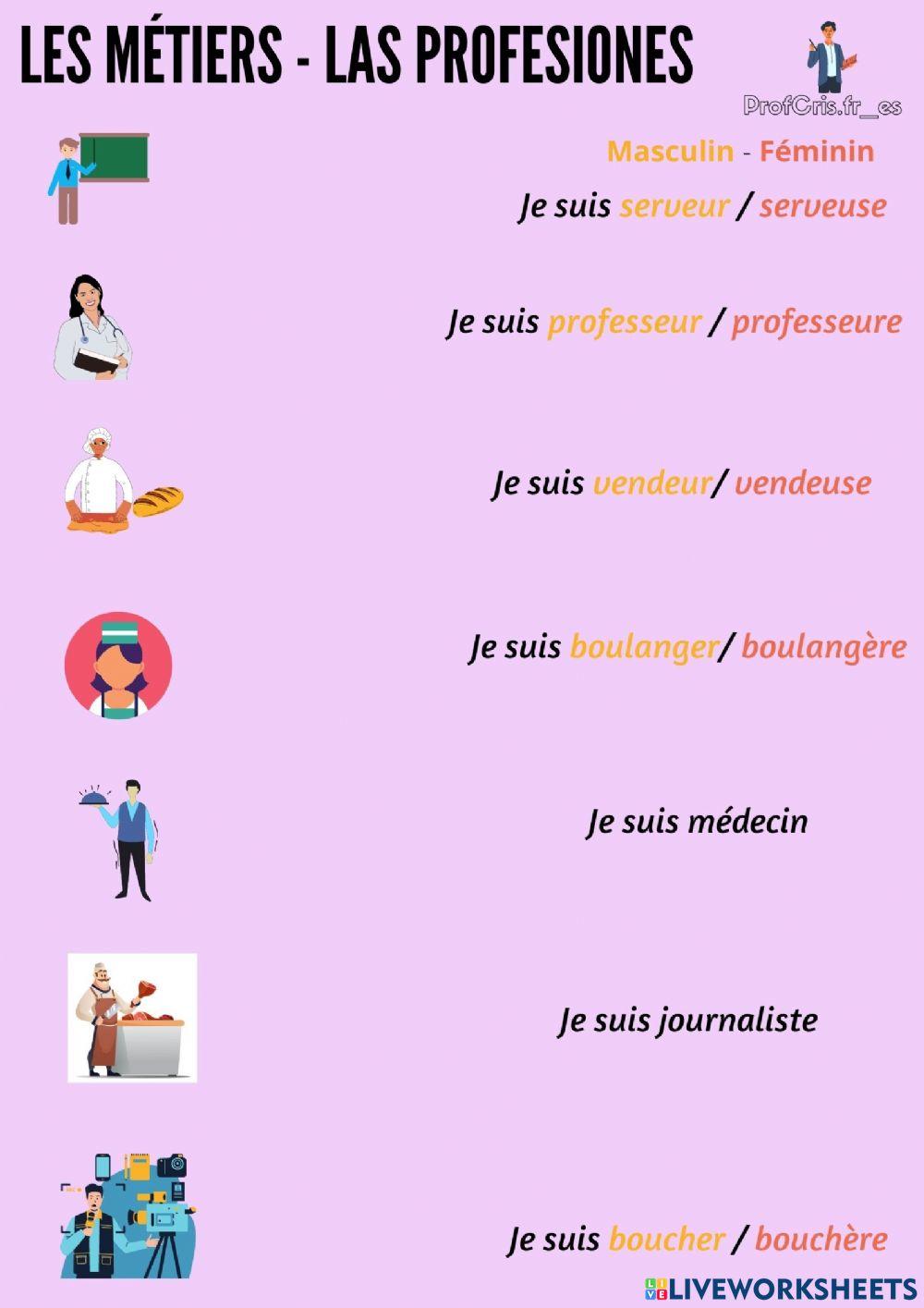 Les métiers | Free Interactive Worksheets | 1008540