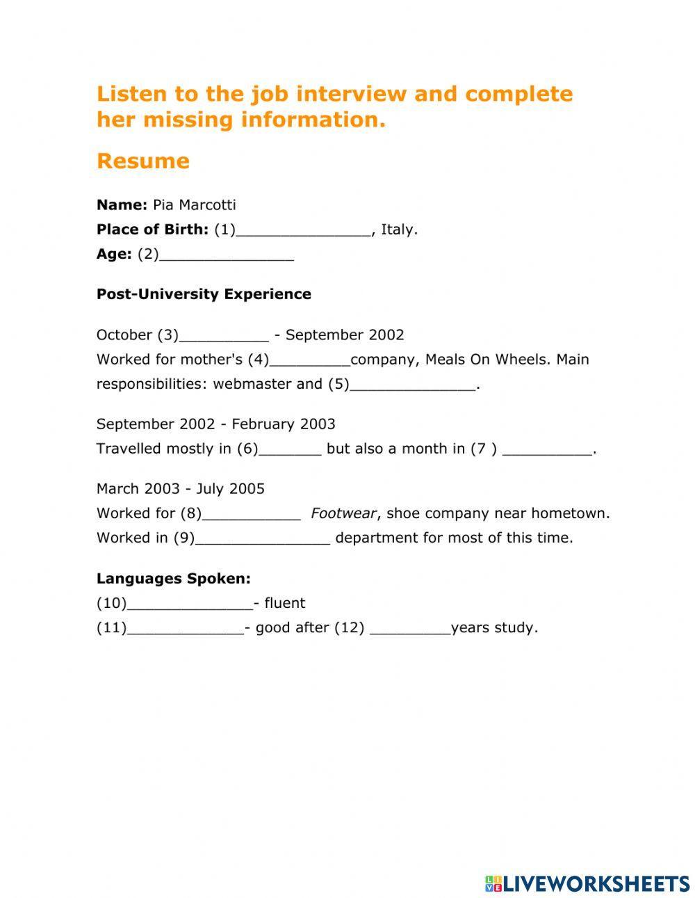 Job Interview | Free Interactive Worksheets | 1008716