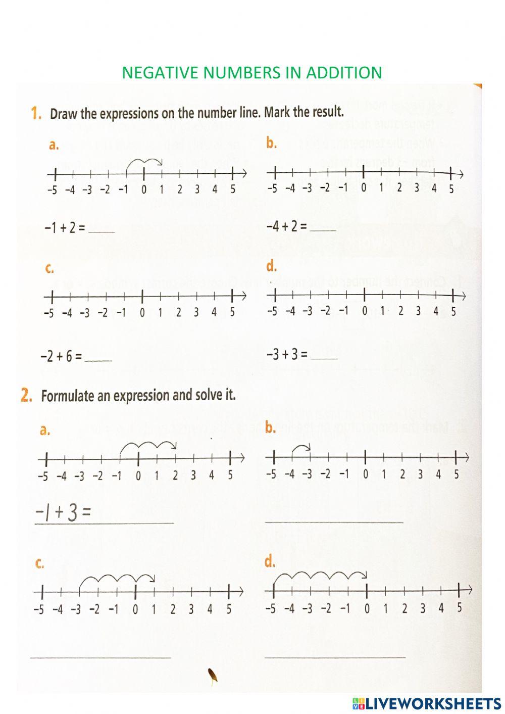 Negative Number In Addition Worksheet | Live Worksheets