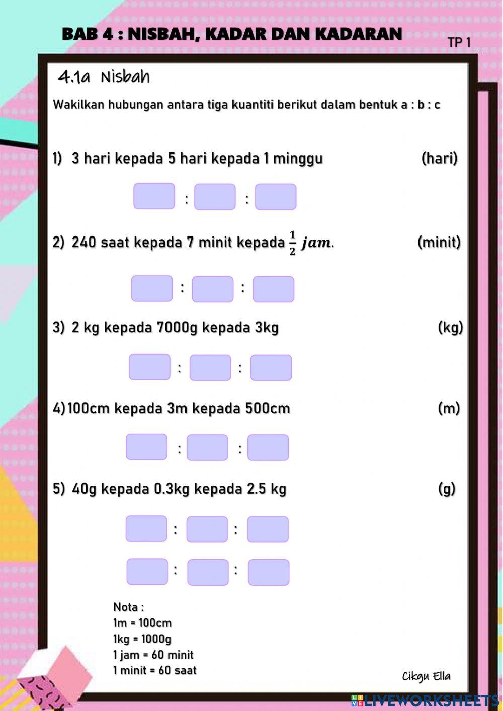 Nisbah 1008953 | cikguella_smkpi | Live Worksheets