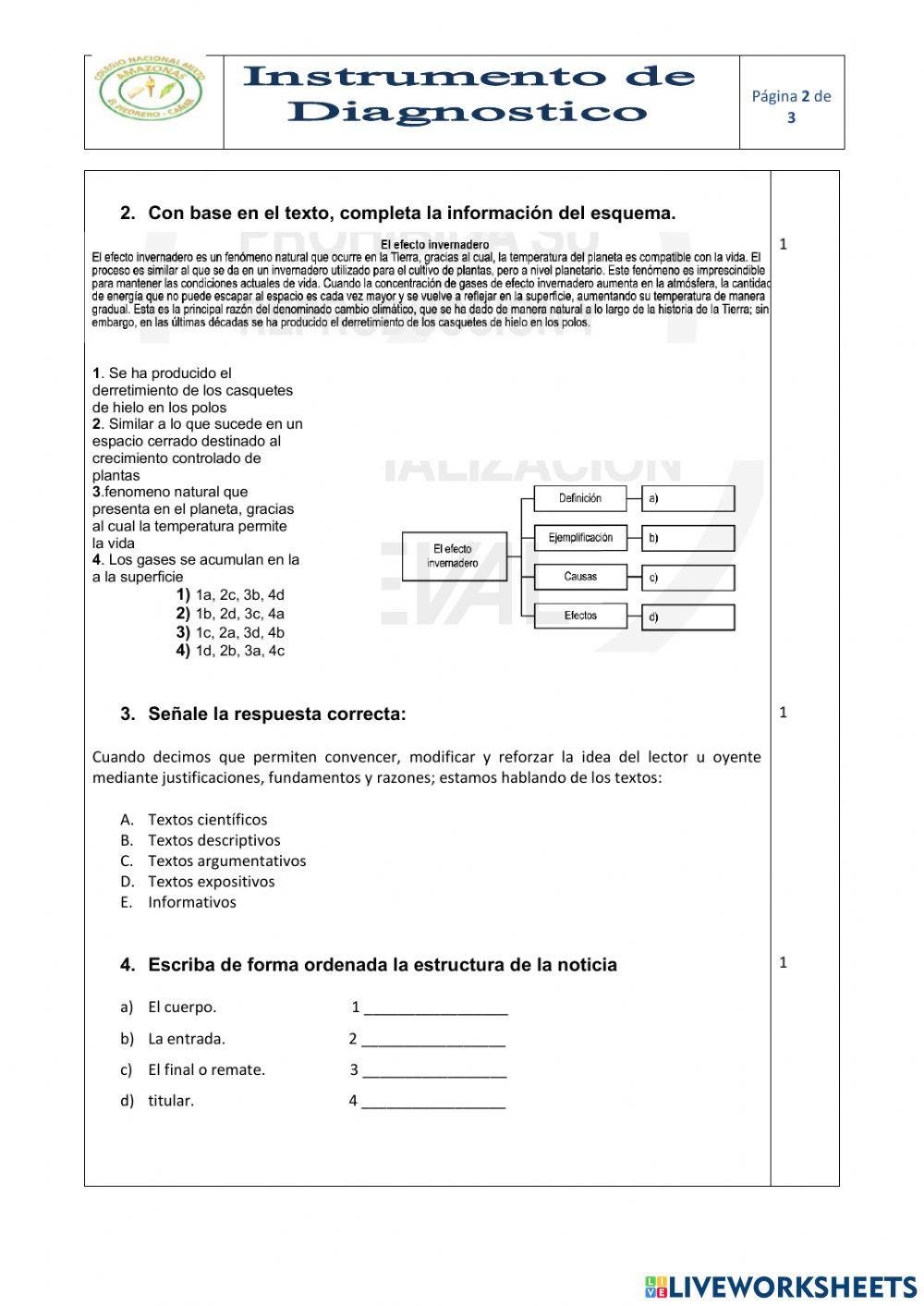Diagnostico 1ro worksheet | Live Worksheets