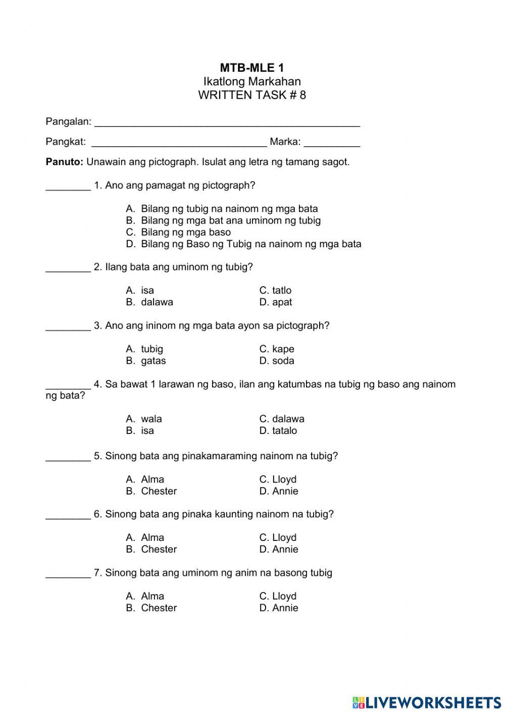 Mtb wt-8 3q worksheet | Live Worksheets
