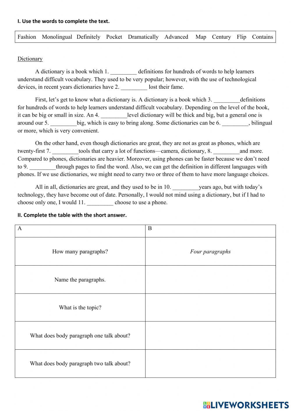 Reading and writing interactive worksheet for 12 | Live Worksheets