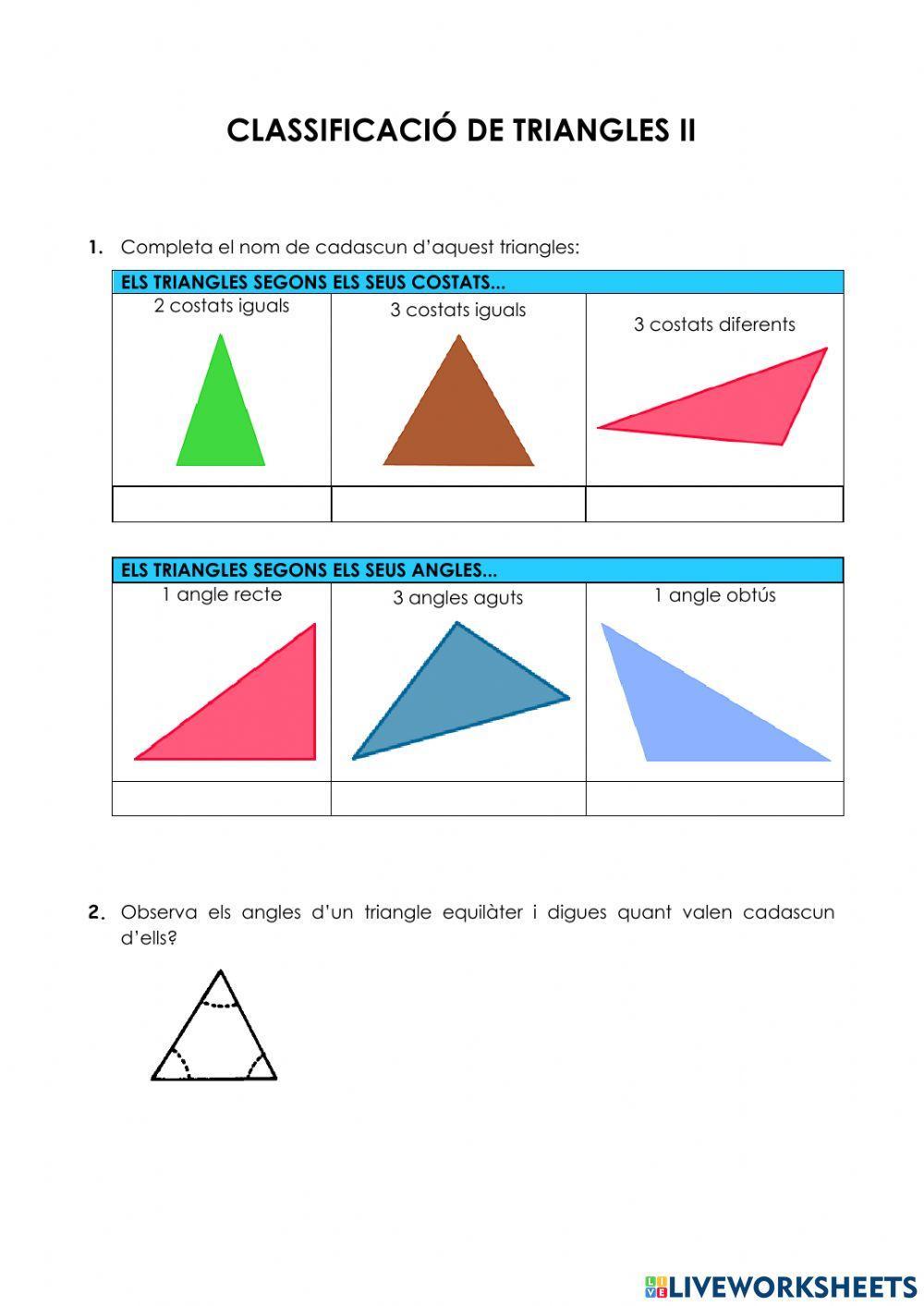 Classificació de triangles II worksheet | Live Worksheets