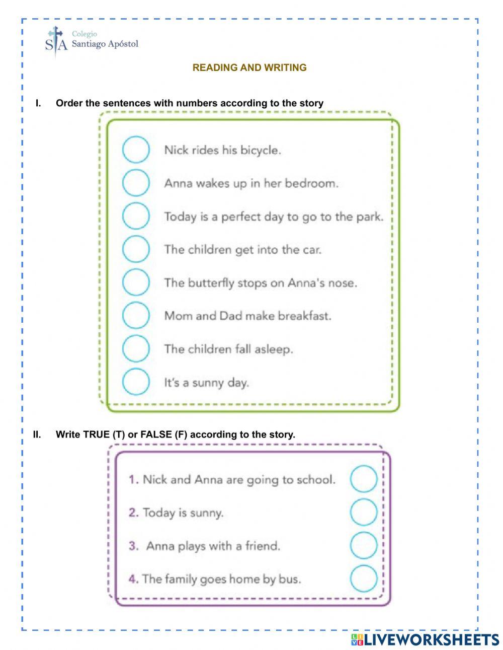 Reading and writing interactive activity for 2nd grade | Live Worksheets
