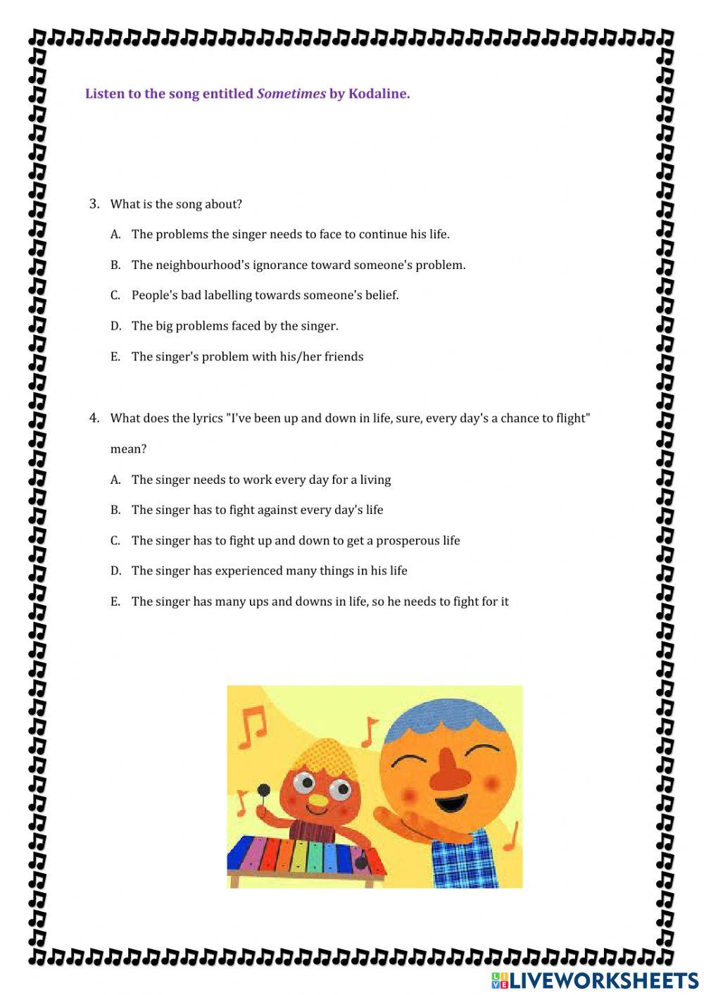 Listen to My Songs interactive worksheet | Live Worksheets