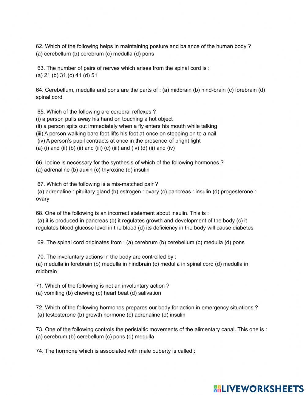 Control and co ordination worksheet | Live Worksheets