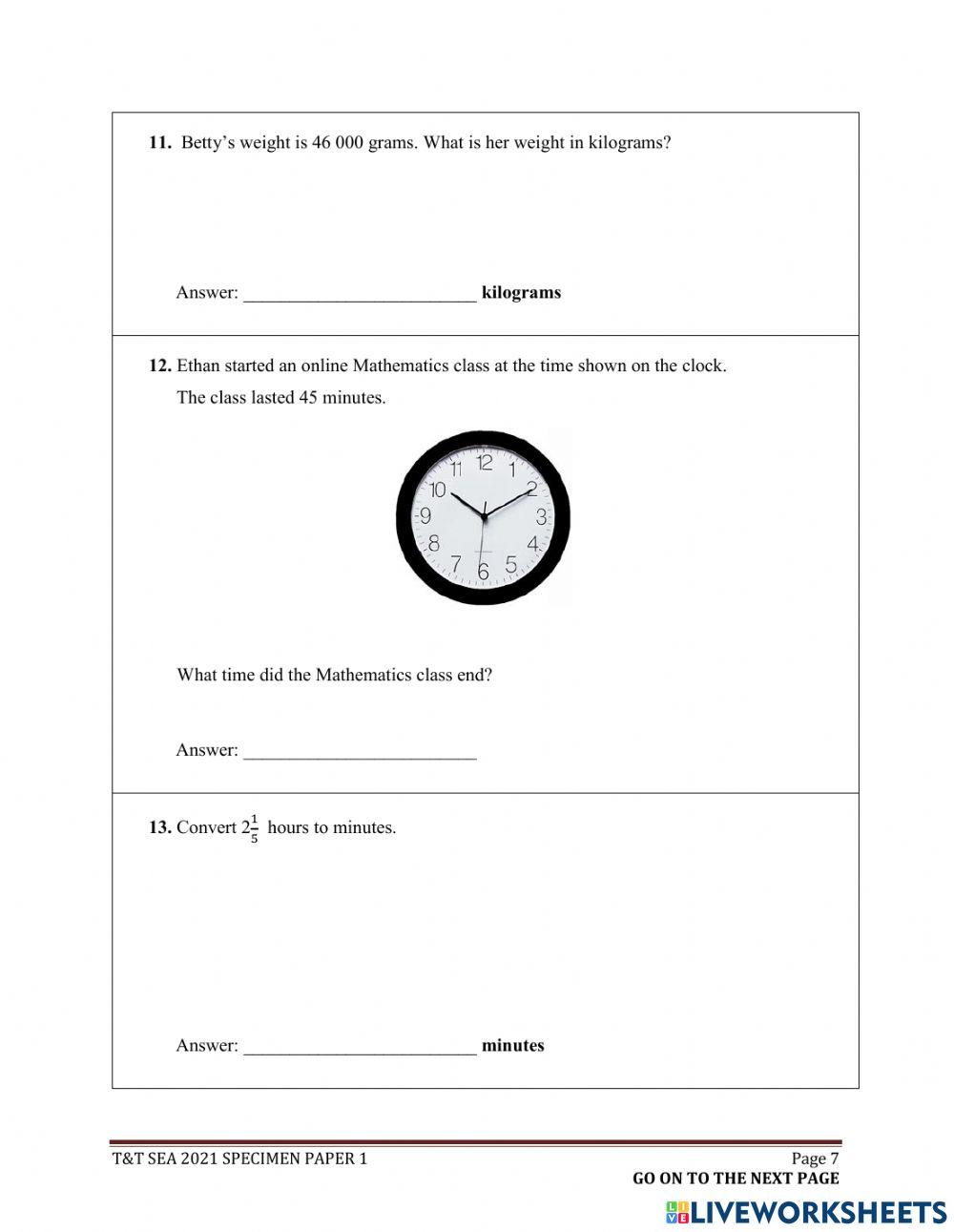 Mathematics Practice online exercise for | Live Worksheets