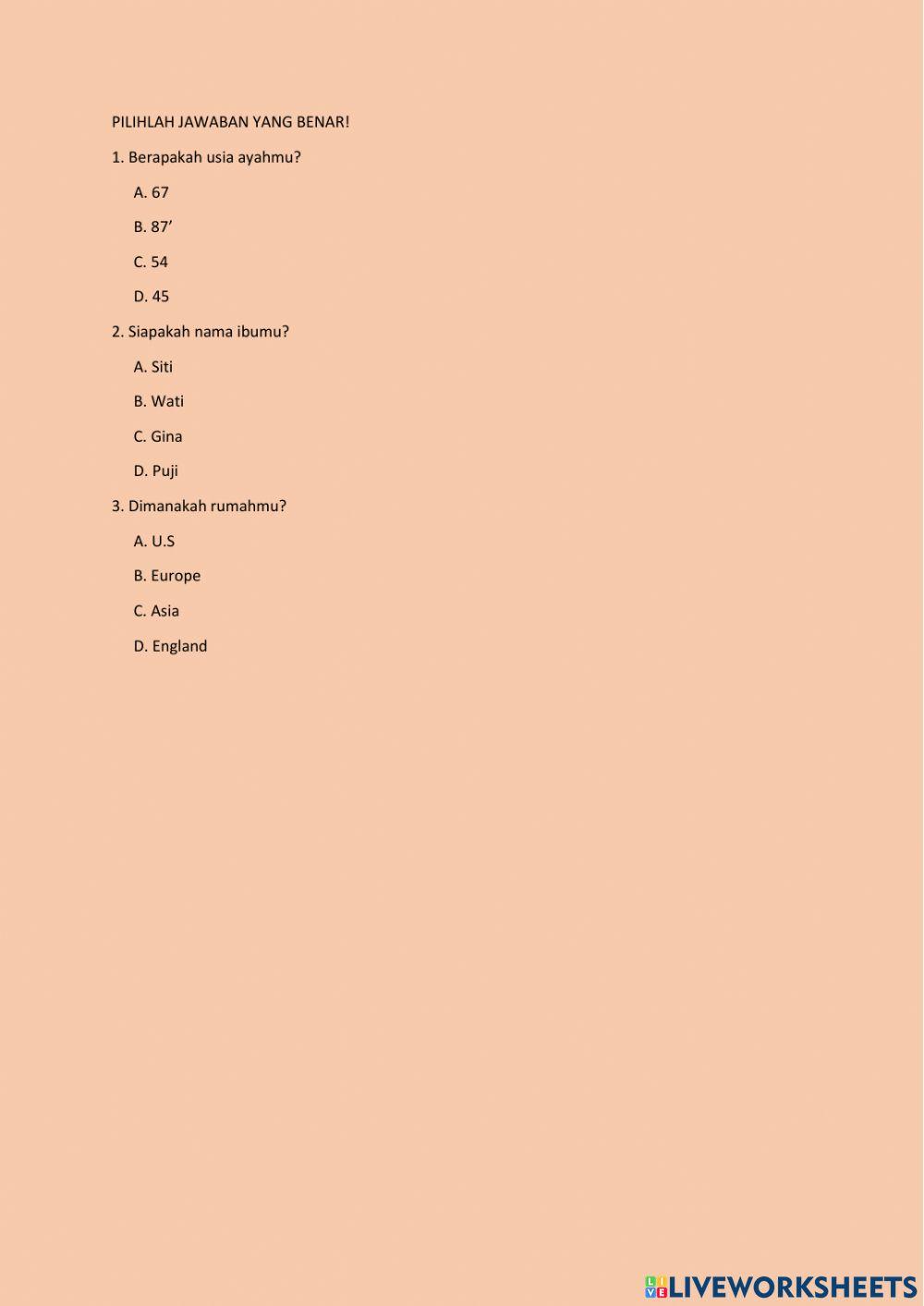 Latihan menggunakan live worksheet worksheet | Live Worksheets