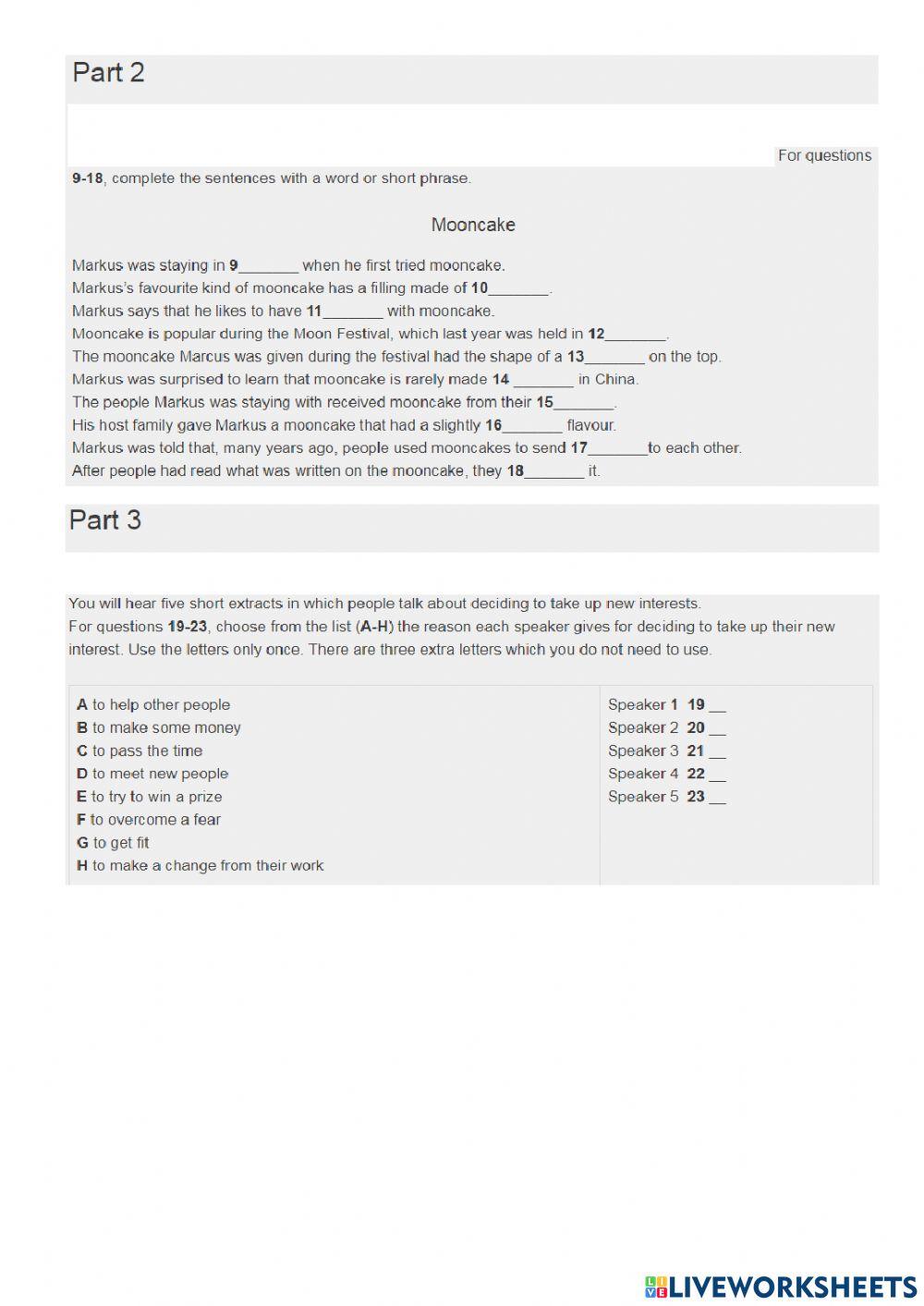 FCE listening p… | Free Interactive Worksheets | 1010994