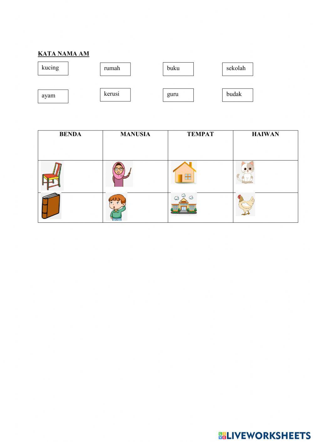 Kata nama am online activity for TAHUN 1 | Live Worksheets