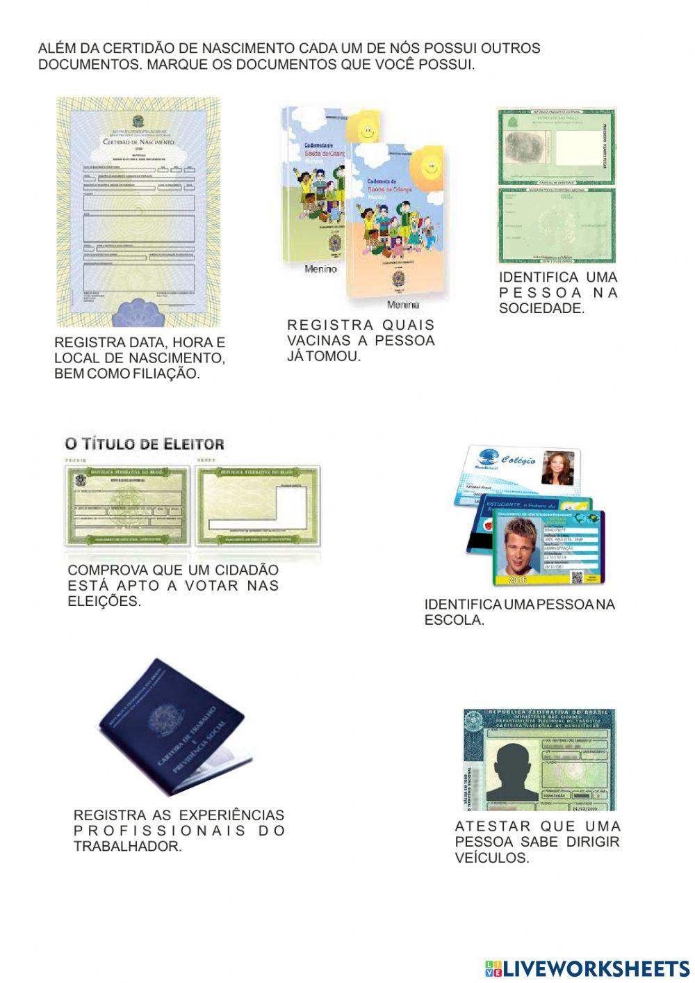 Nossos Documentos worksheet | Live Worksheets