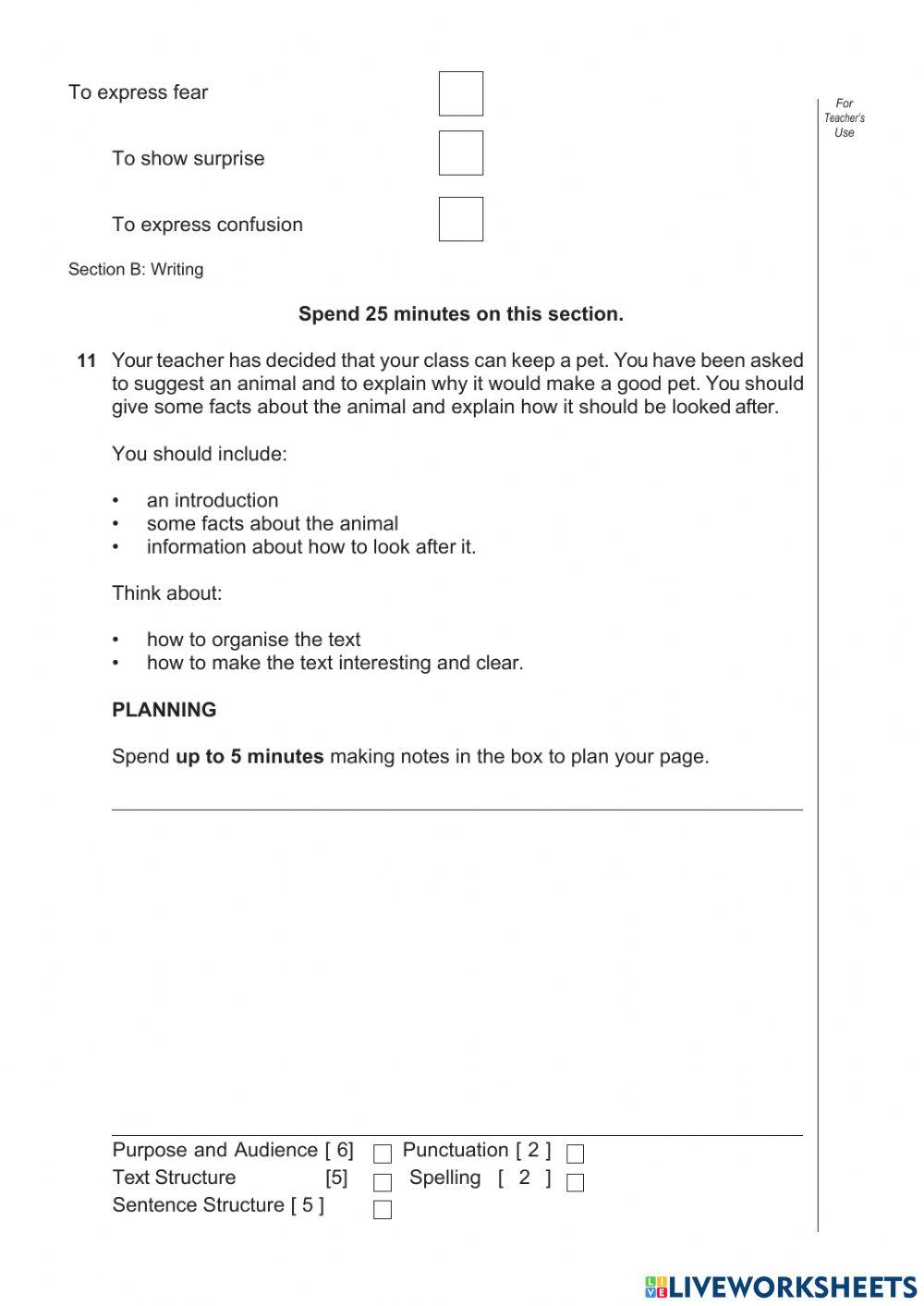 4-grade-English-Paper-1 worksheet | Live Worksheets