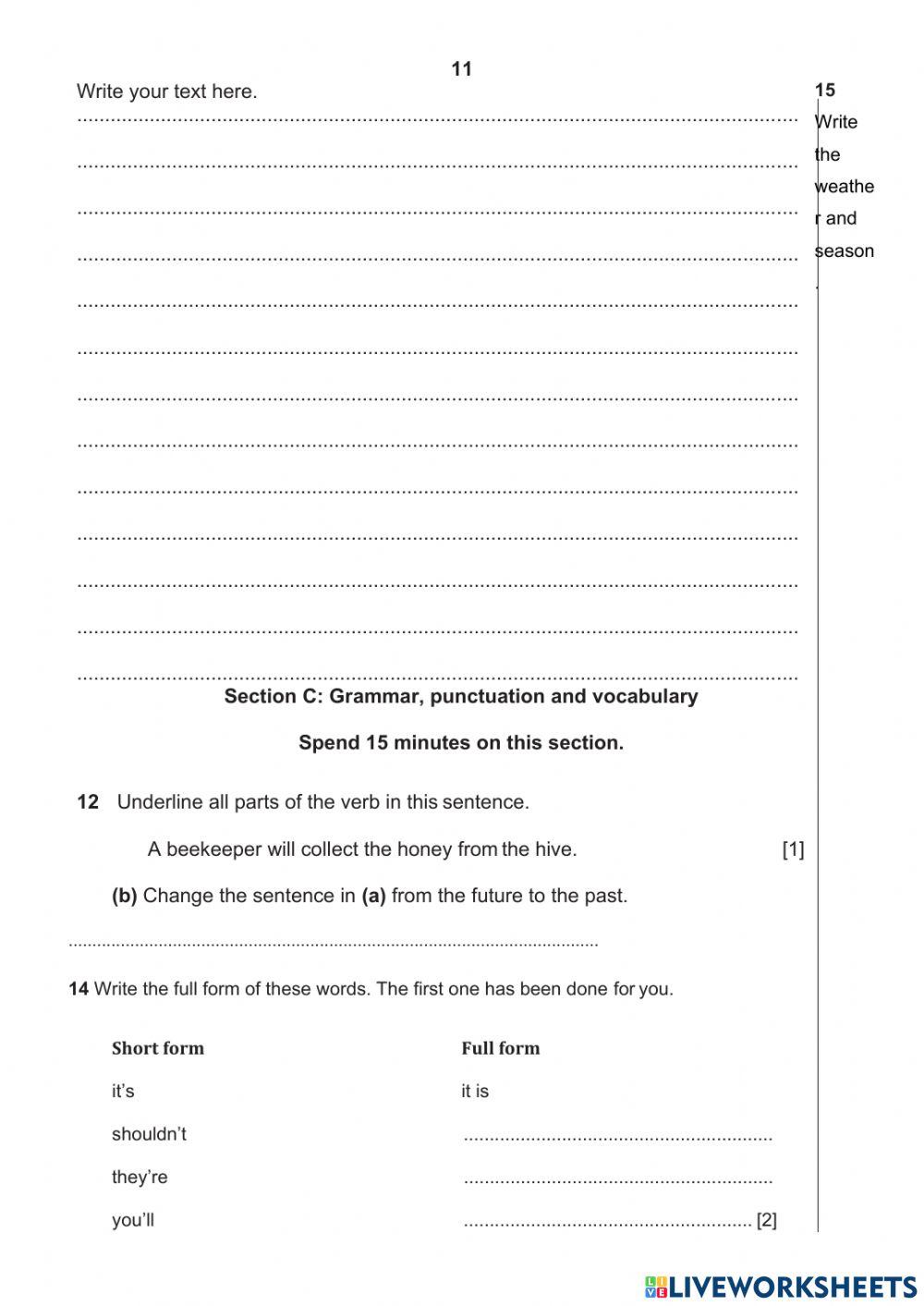 4-grade-English-Paper-1 worksheet | Live Worksheets