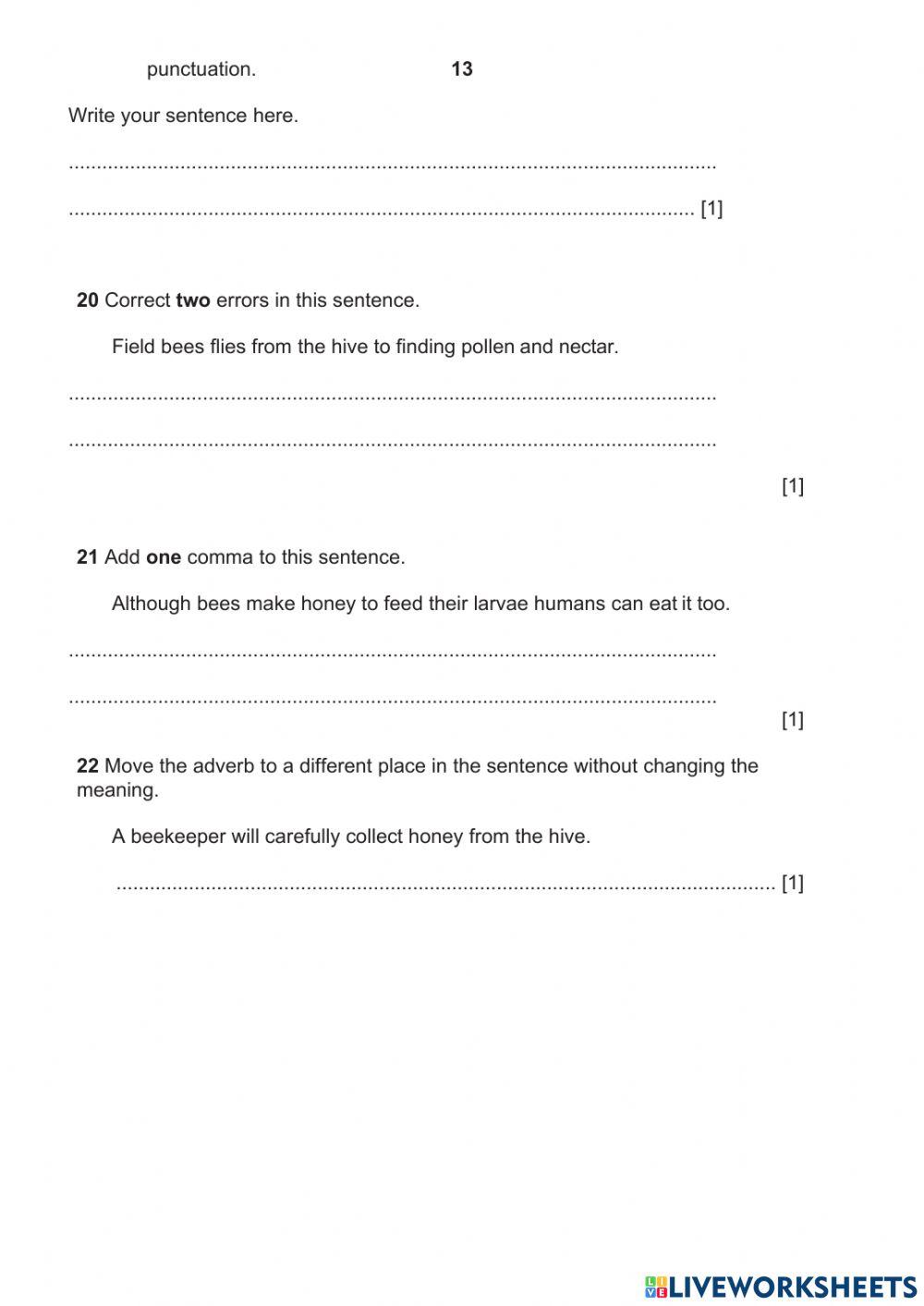 4-grade-English-Paper-1 worksheet | Live Worksheets