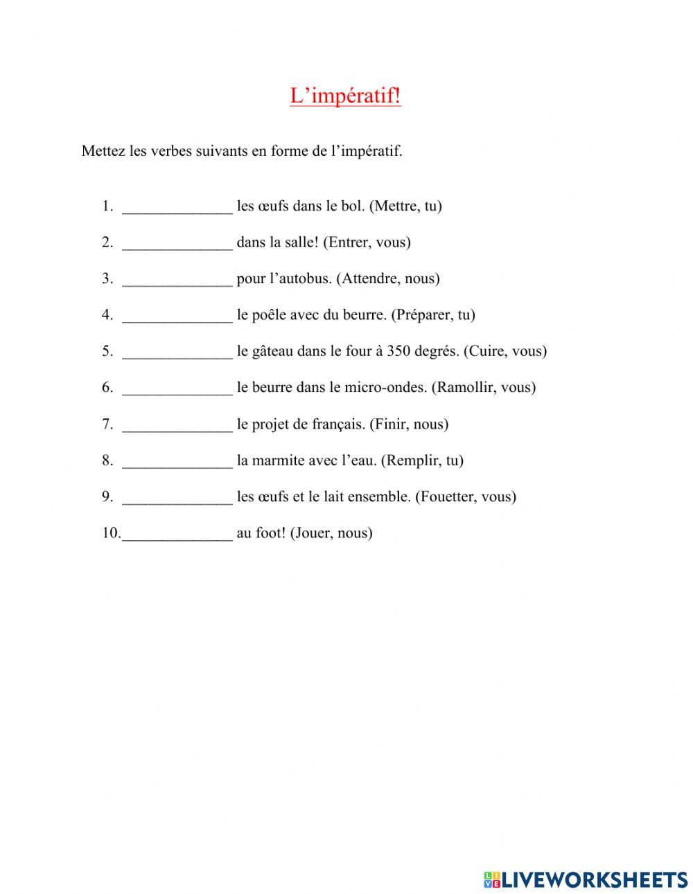1011774 | L'impératif | mlleveloce | LiveWorksheets