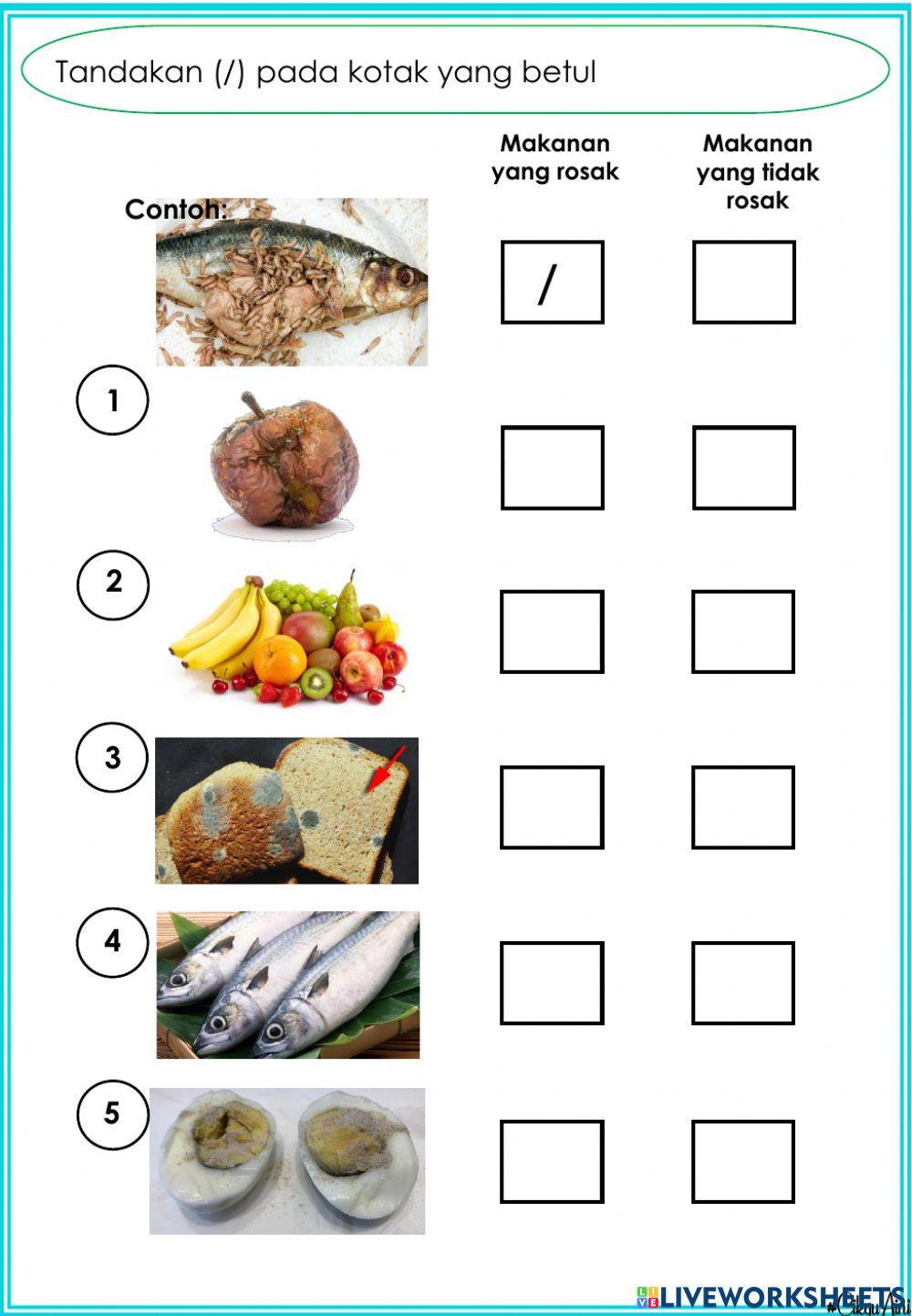 Makanan rosak | Free Interactive Worksheets | 1011785