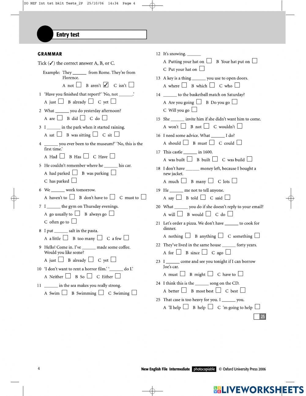 6596543 | Placement Test English File Intermediate