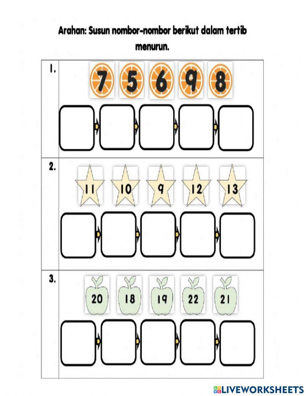 Matematik pendidikan khas tahun 2 - tertib menurun worksheet | Live ...