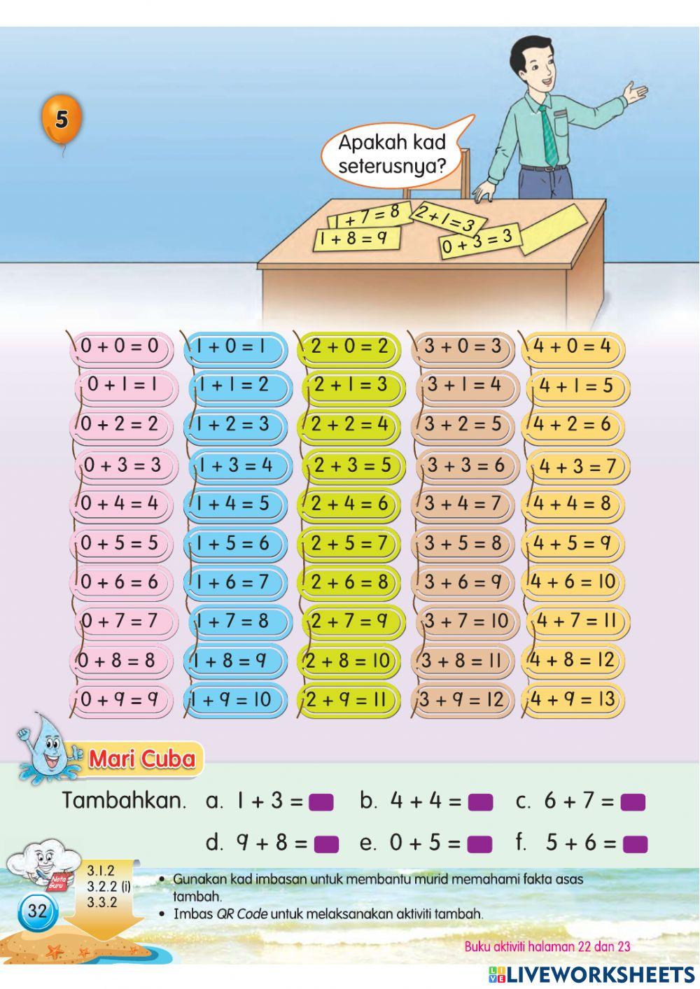 Matematik latihan operasi tambah worksheet | Live Worksheets