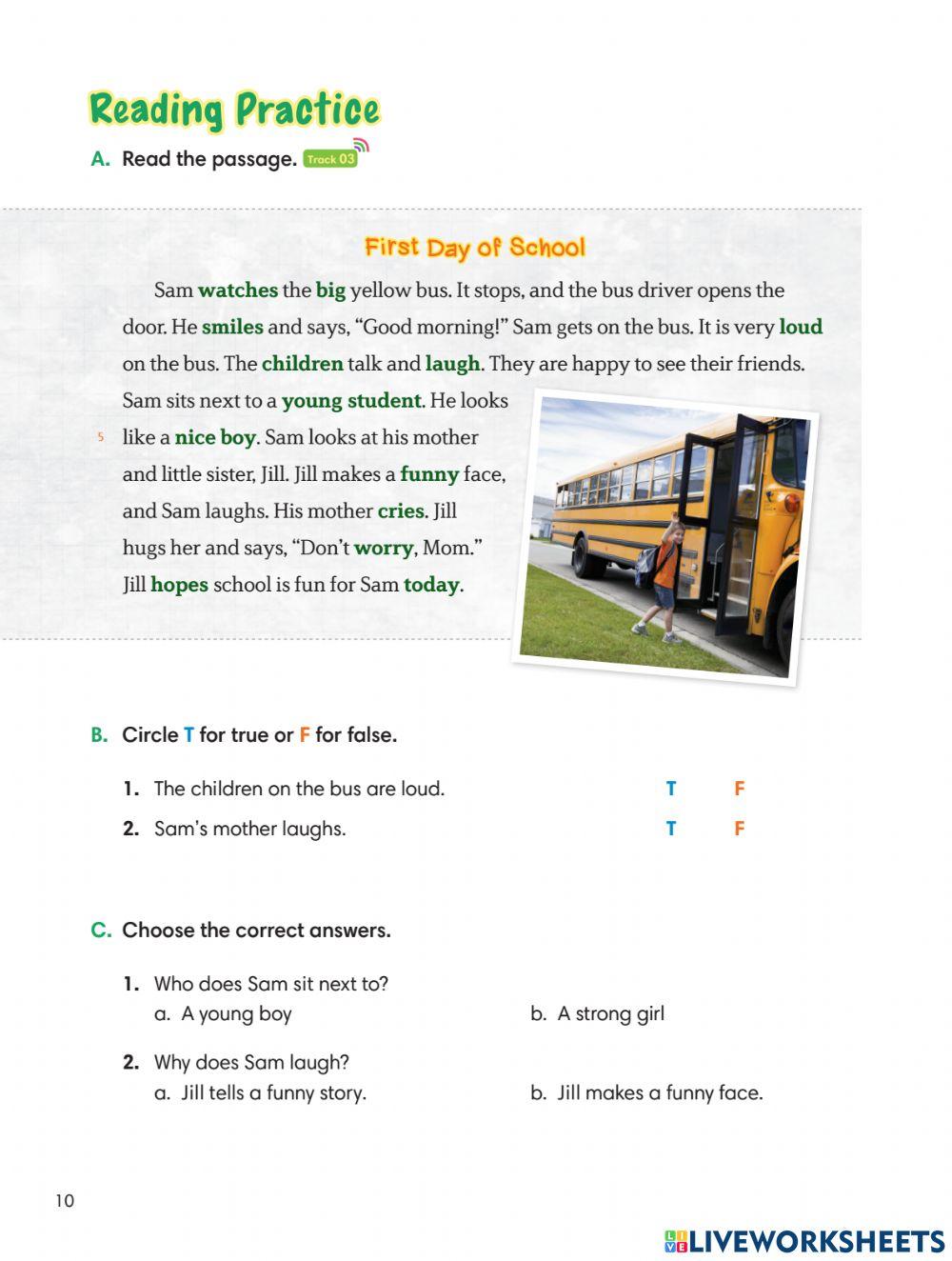 First day of sc… | Free Interactive Worksheets | 1012918