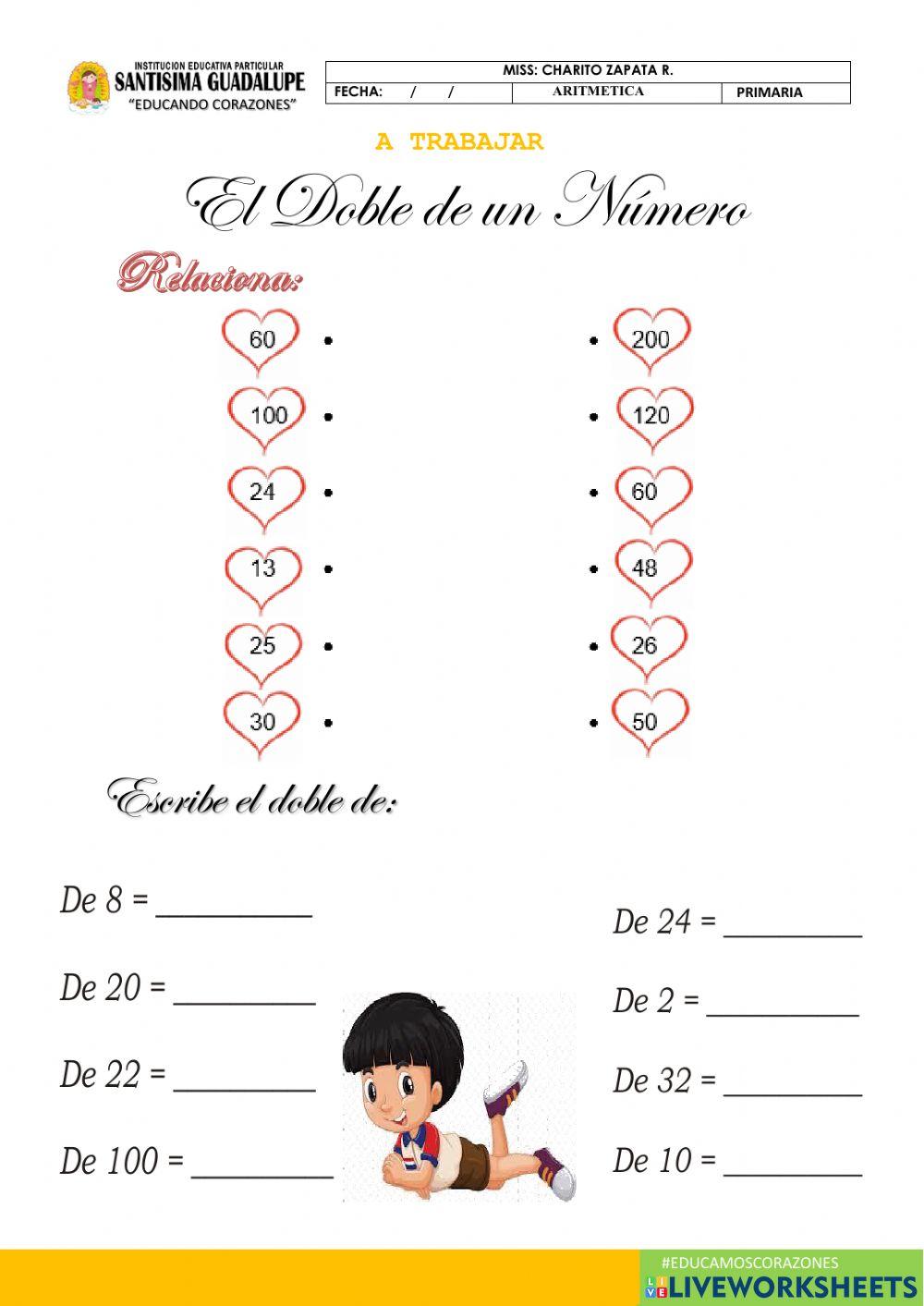 El doble de un numero online exercise | Live Worksheets