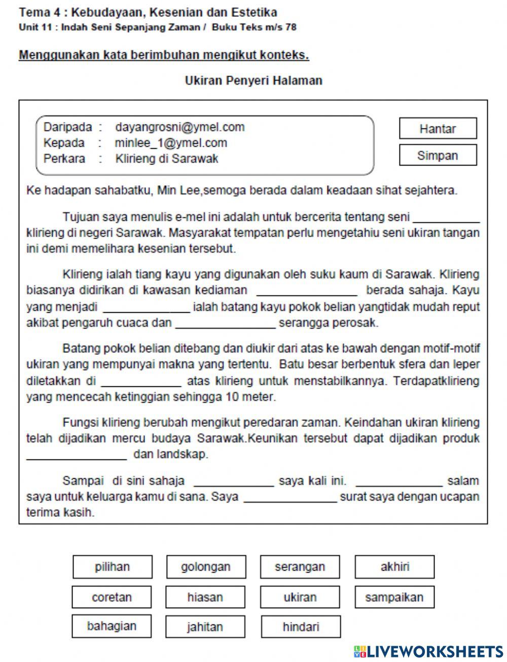 BM Tahun 4 - Unit 11 ms 78 - Ukiran Penyeri Halaman worksheet | Live ...