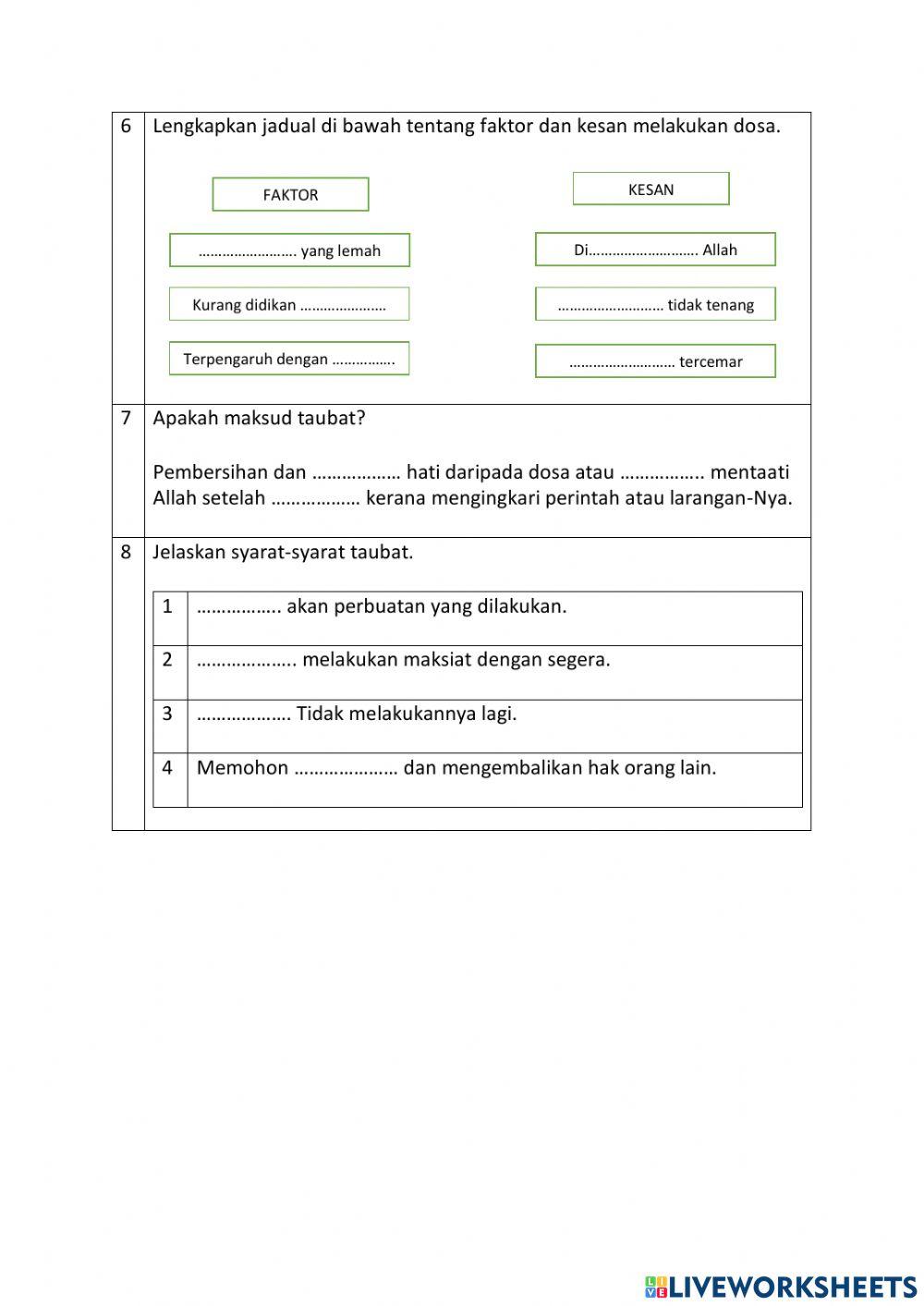 Dosa besar dan dosa kecil interactive worksheet | Live Worksheets