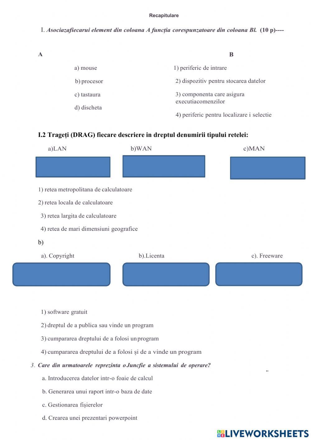 Recapitulare TIC clasa a 9-a worksheet | Live Worksheets