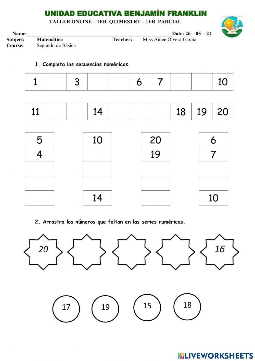 Secuencias numericas online exercise for SEGUNDO | Live Worksheets
