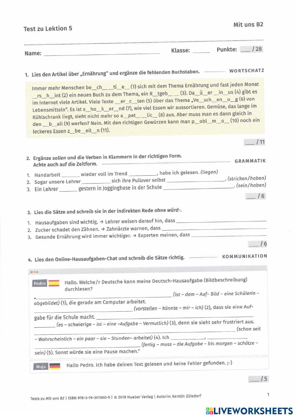 Mit Uns B2 Test… | Free Interactive Worksheets | 5021395