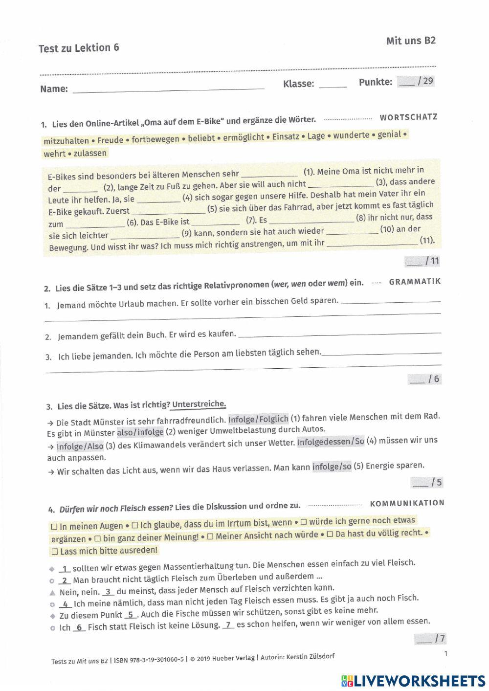 Mit Uns B2 Test… | Free Interactive Worksheets | 5021395