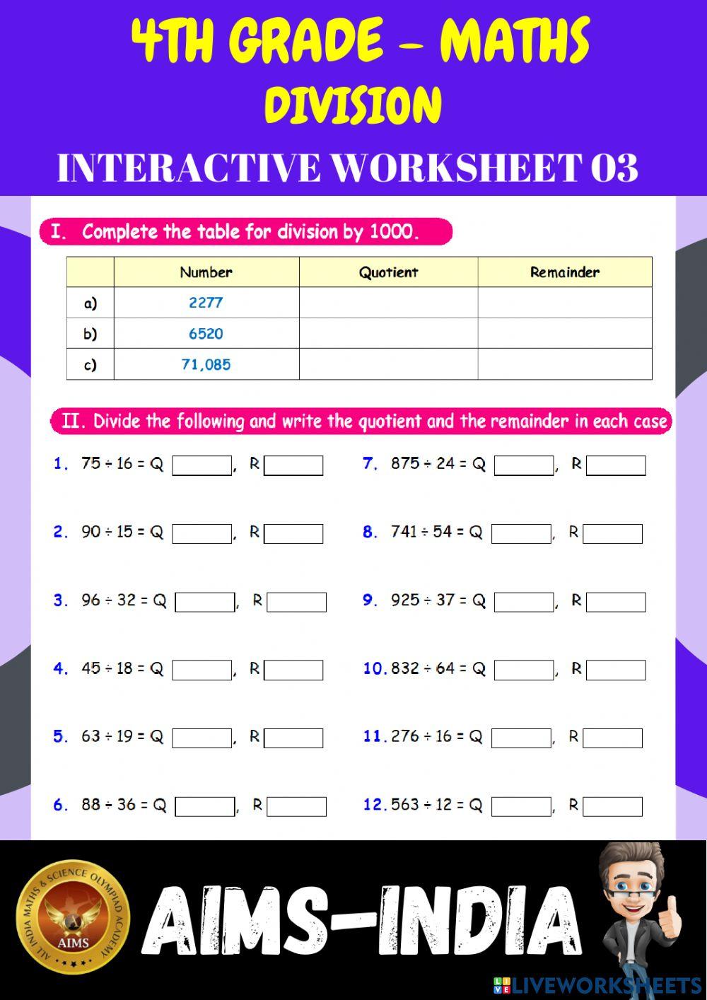 4th-maths-ps03-division worksheet | Live Worksheets