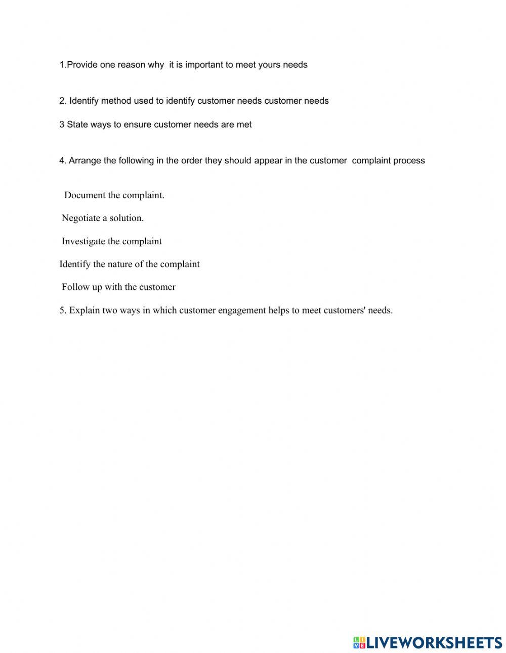 Customer Engagement worksheet | Live Worksheets
