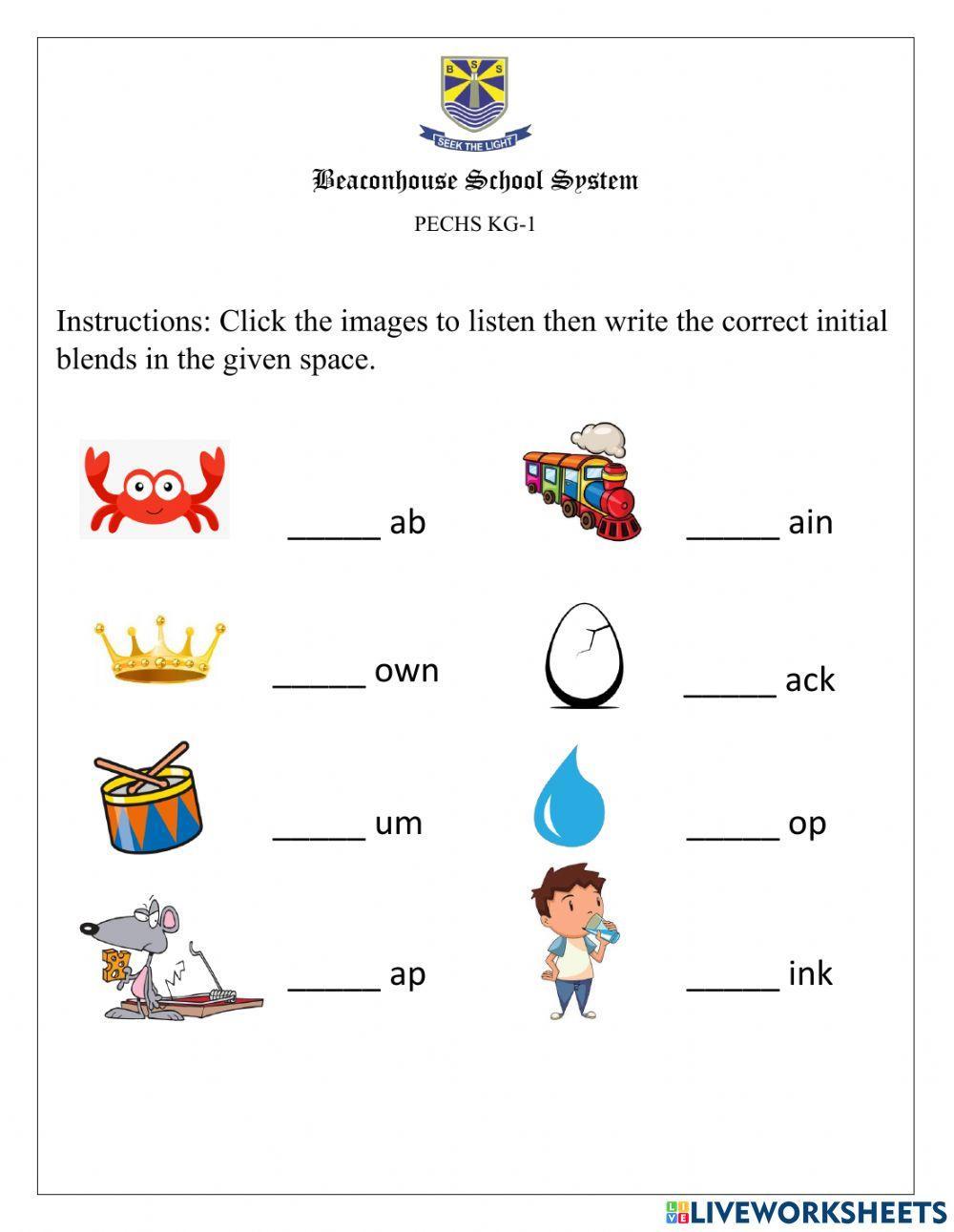 Initial blends … | Free Interactive Worksheets | 1014828