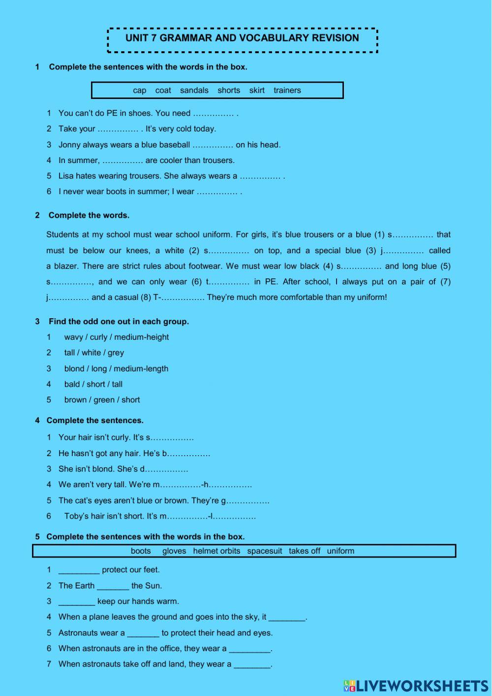 UNIT 7 GRAMMAR AND VOCABULARY REVISION 2246089