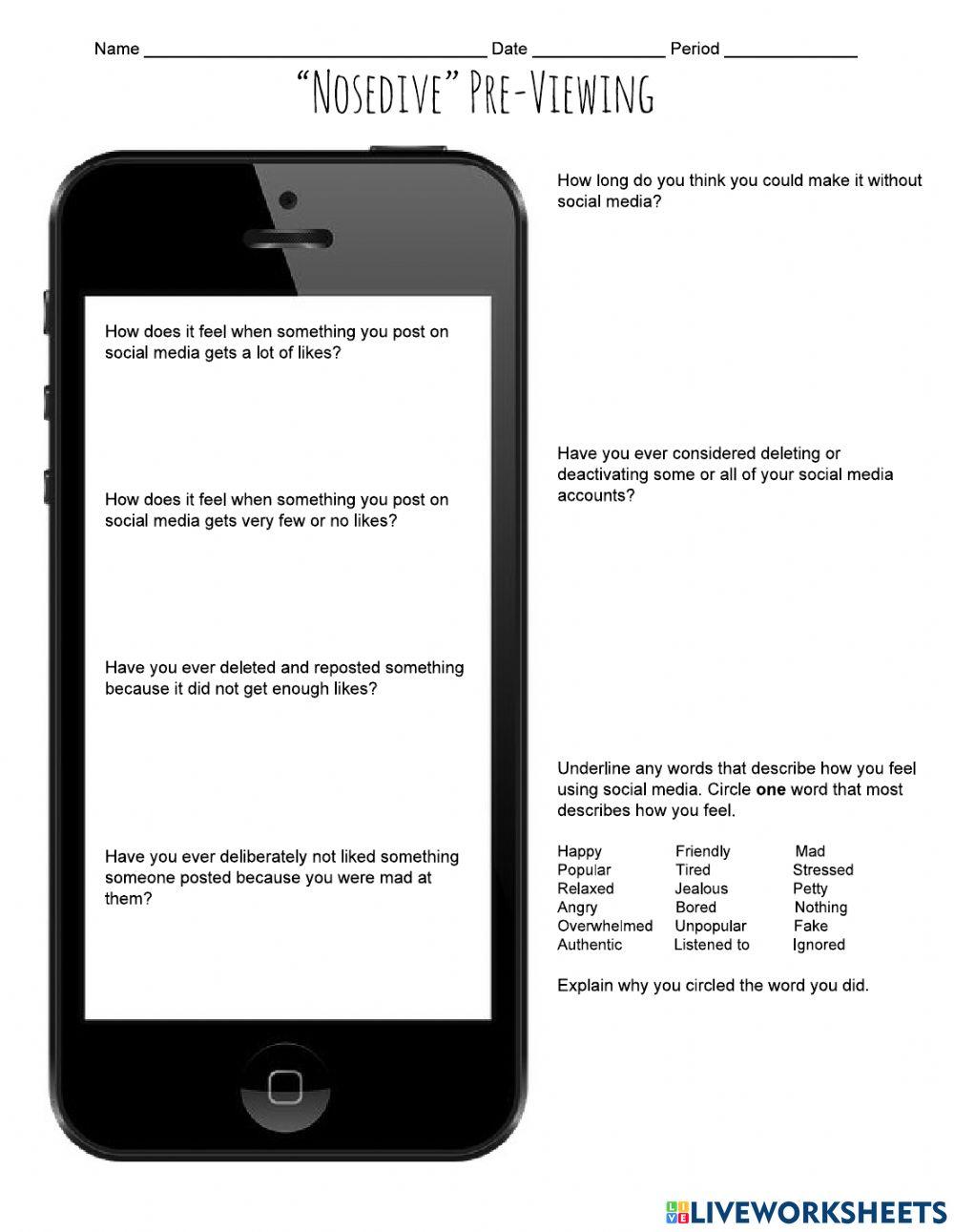 Nosedive online exercise for | Live Worksheets