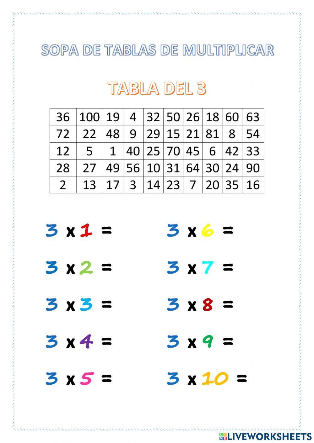 1015164 | Tabla del 3 | CristinaGl98 | LiveWorksheets