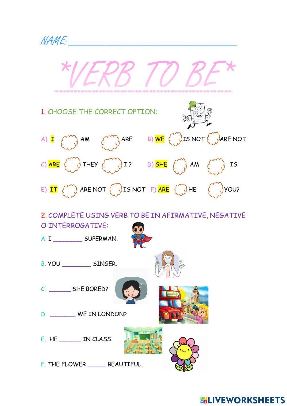 Verb to be | Free Interactive Worksheets | 1015302